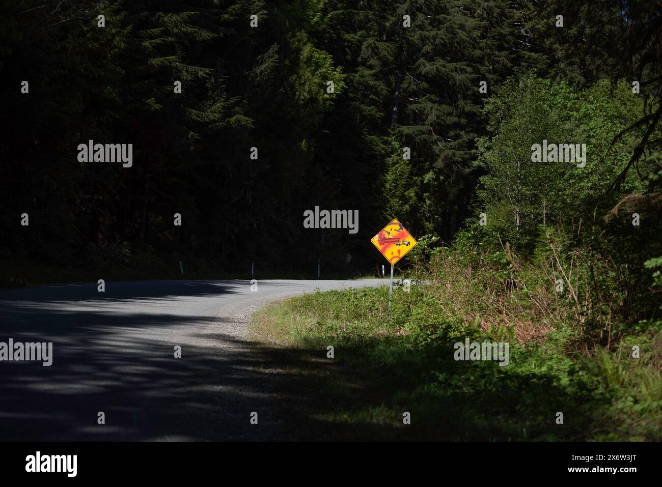 A sign cautioning use of logging trucks on a road between Lake Cowichan ...