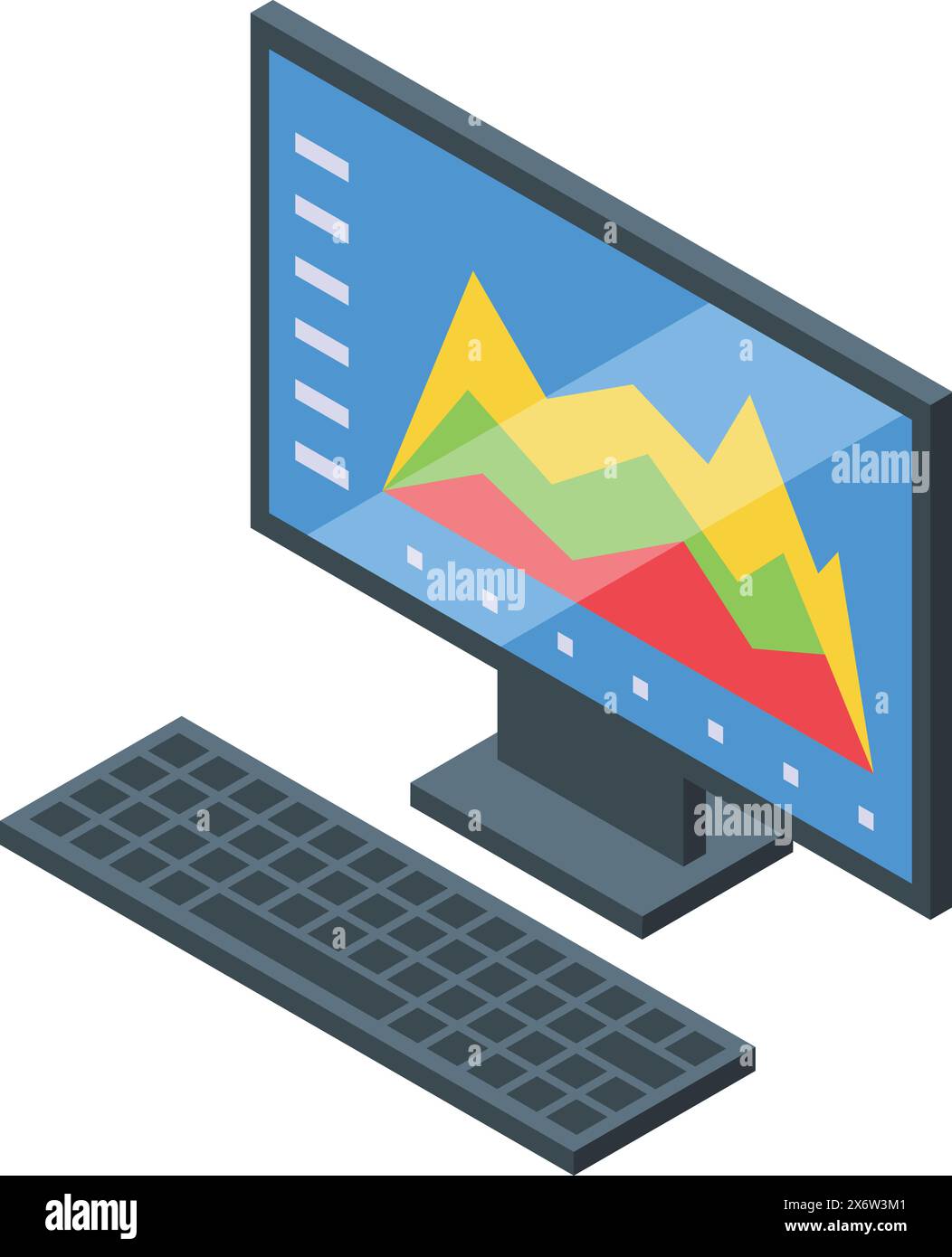 3d isometric illustration of a monitor showing colorful business data analysis charts Stock ...