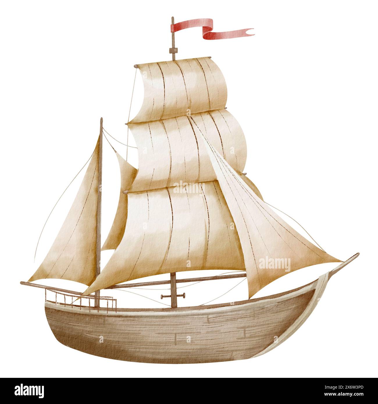 Sailboat watercolor illustration. Drawing of sailing ship in pastel ...