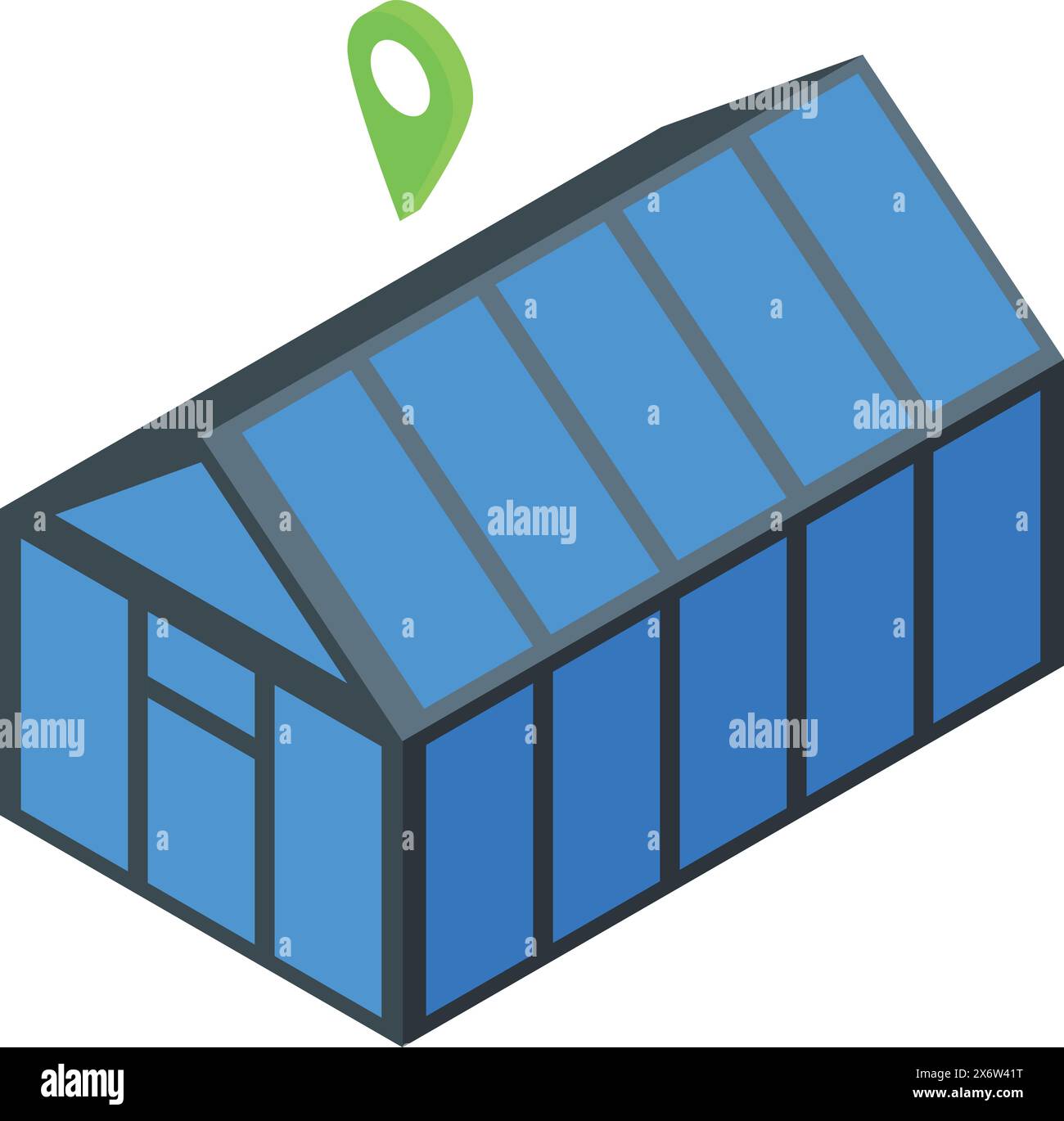 Isometric vector illustration of a modern warehouse building with a ...