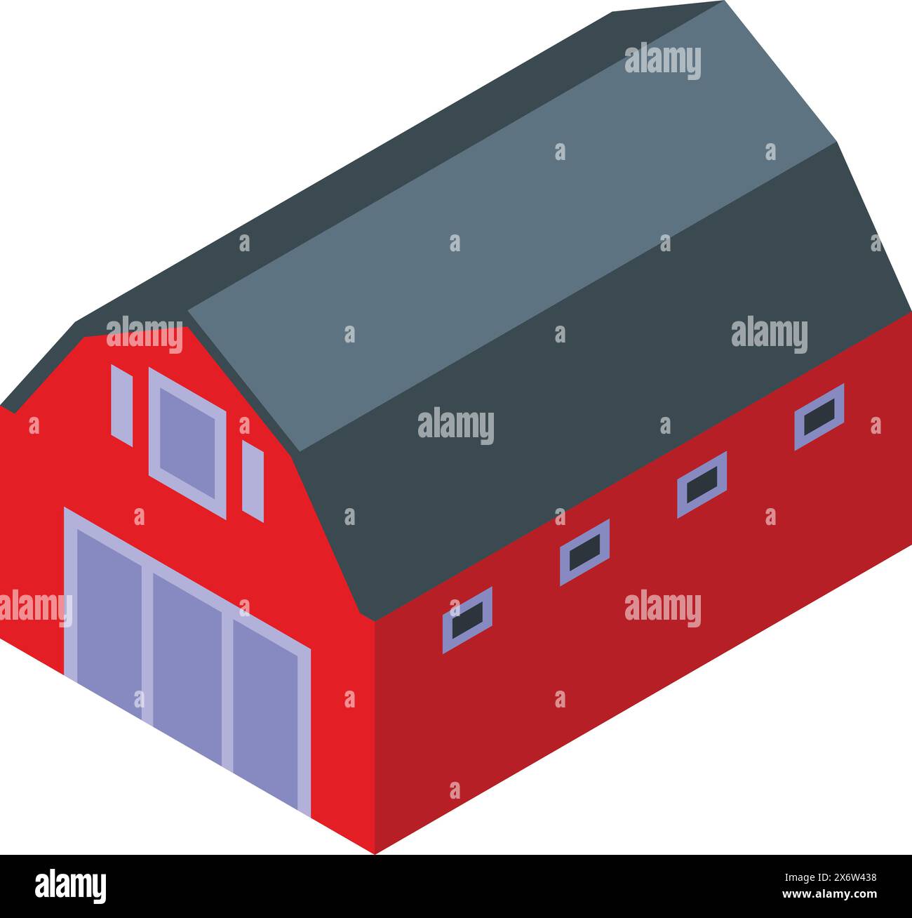 Isometric red barn vector illustration in a rural farm setting ...
