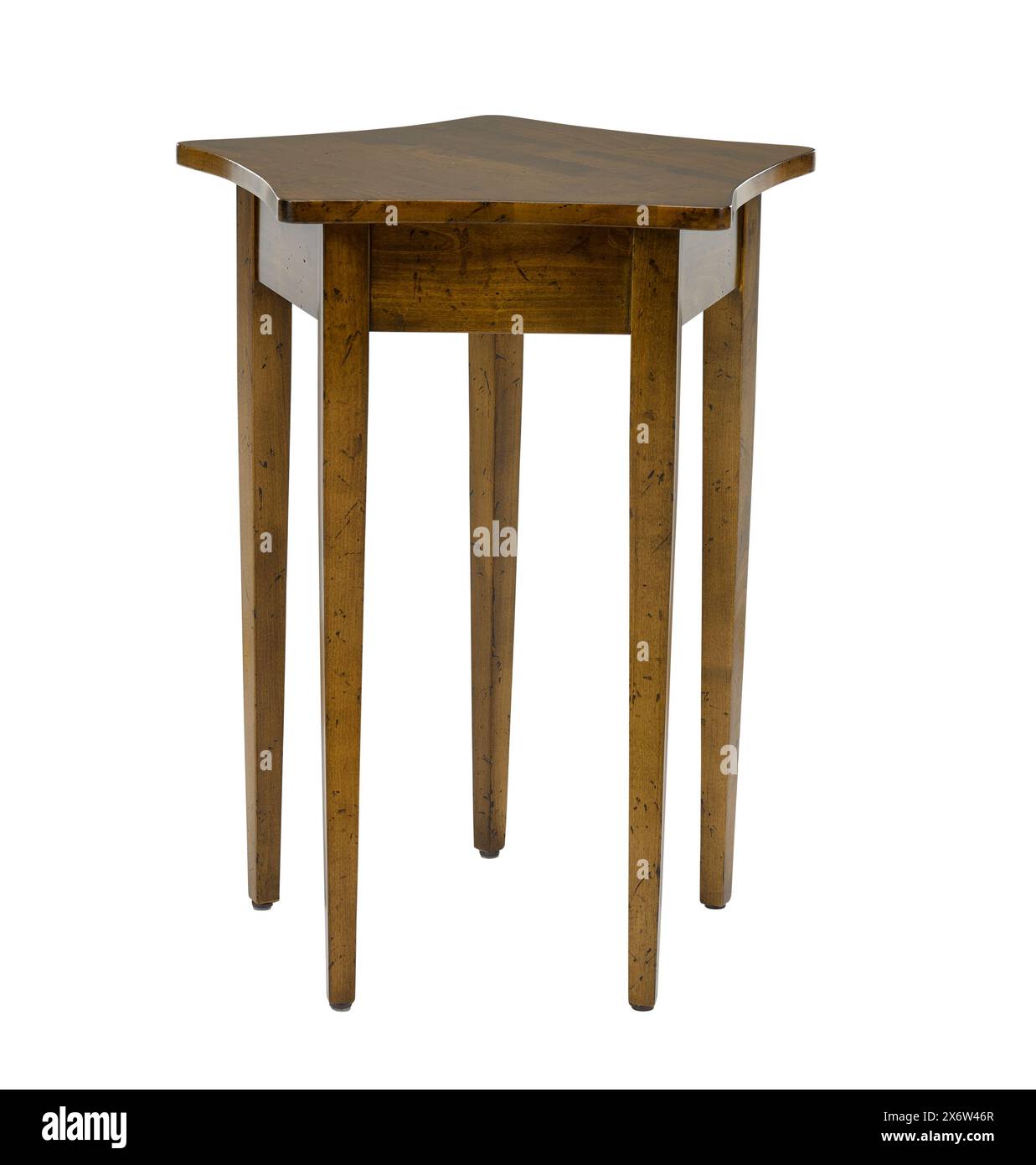 close up of a soft grey fabric stool with wooden legs isolated on white ...