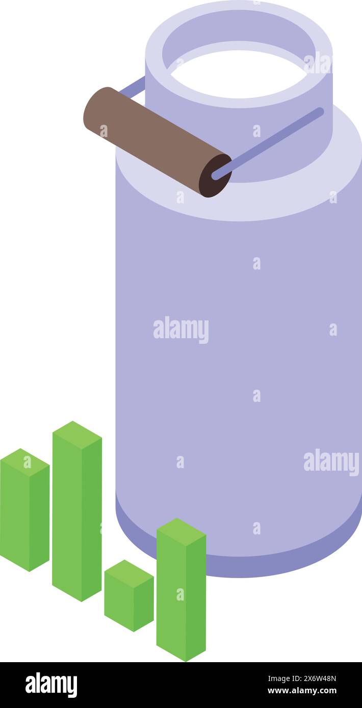 Isometric vector illustration of a milk can with a rising bar chart ...