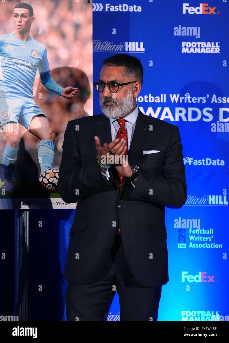 Sanjay Bhandari, Kick It Out Chair, during the FWA Footballer of the Year awards held at the ...