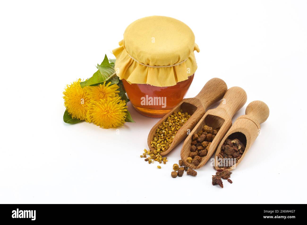 Honey Jar and Spices with Dandelion Flowers Stock Photo - Alamy