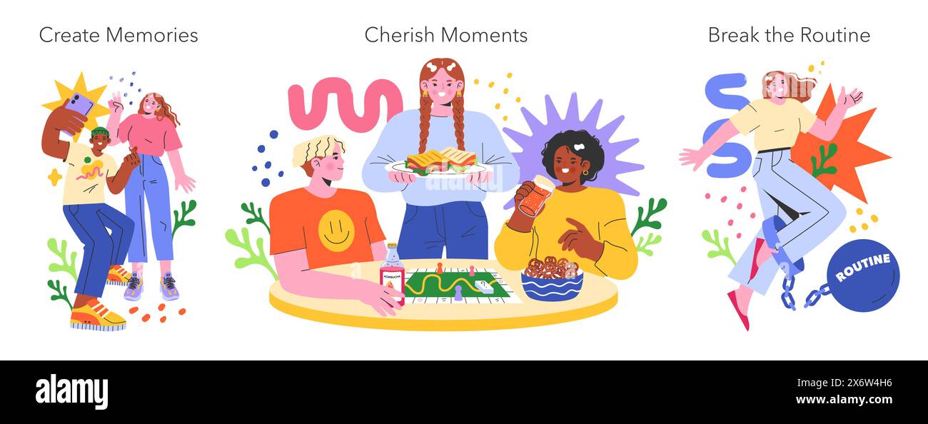 YOLO set. Illustration portrays making memories, appreciating time ...