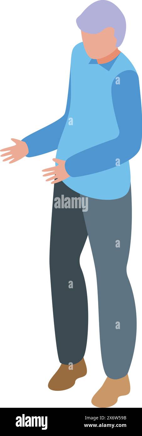 Isometric illustration of a man standing and making a gesture with his ...