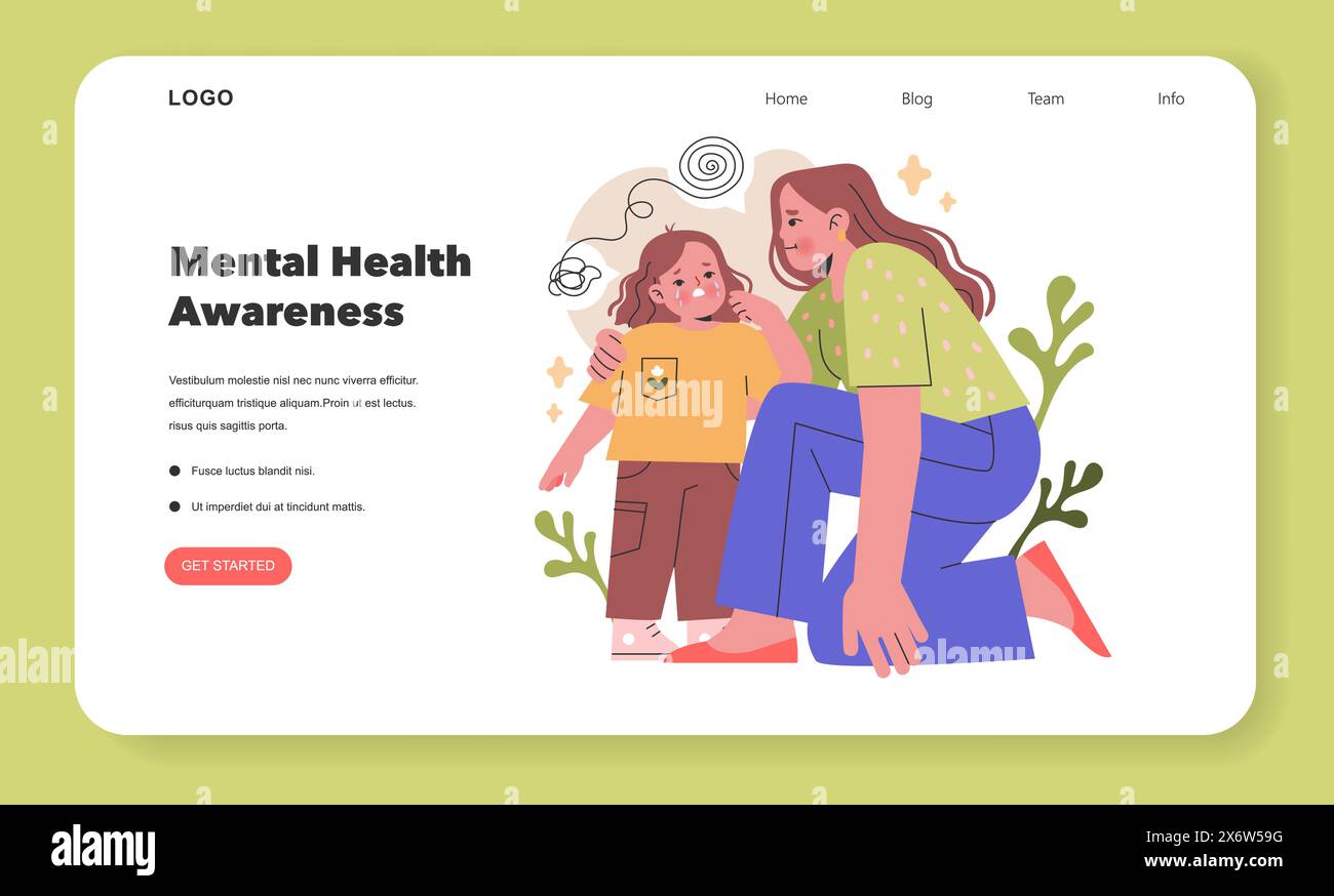 Mental Health Awareness illustration. Mother comforts child, fostering emotional well-being and ...