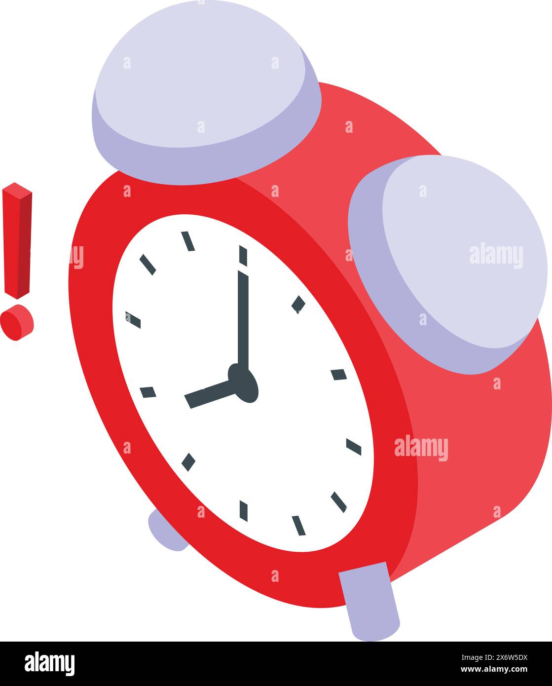 Vibrant isometric illustration of a classic red alarm clock with bells ...