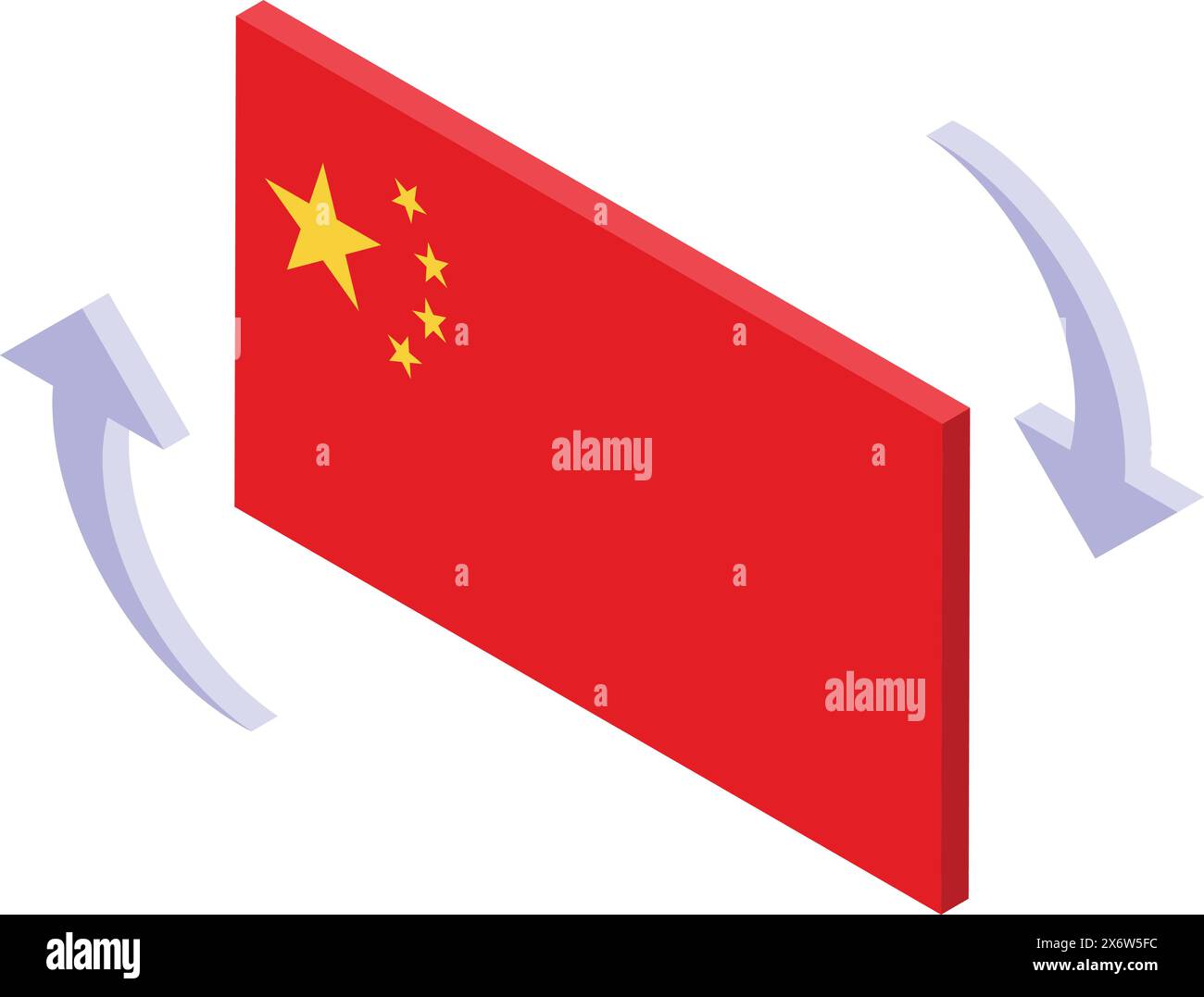 Stylized isometric illustration of china flag with curved arrows around ...