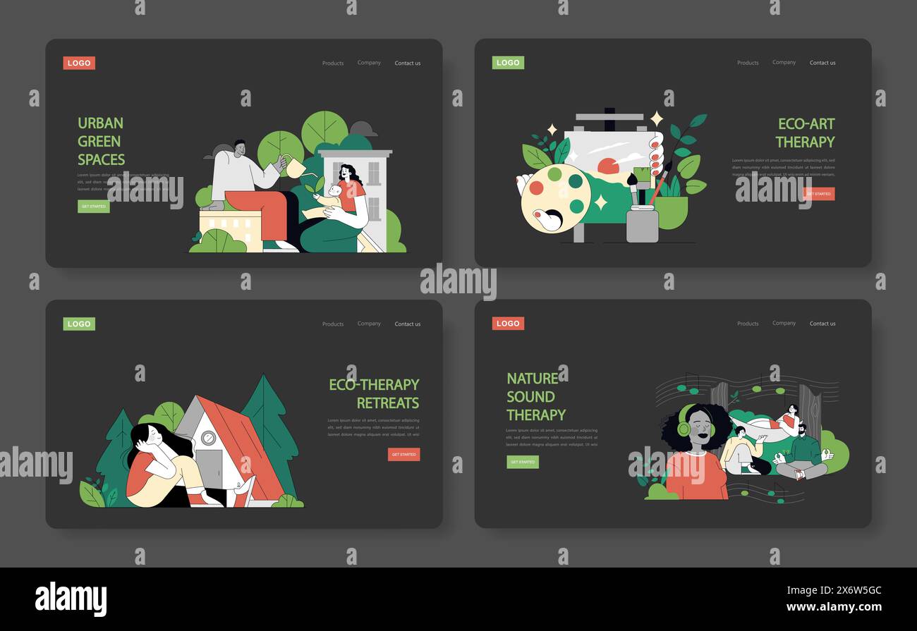 Wellness in nature set. People engaging in digital detox, forest ...