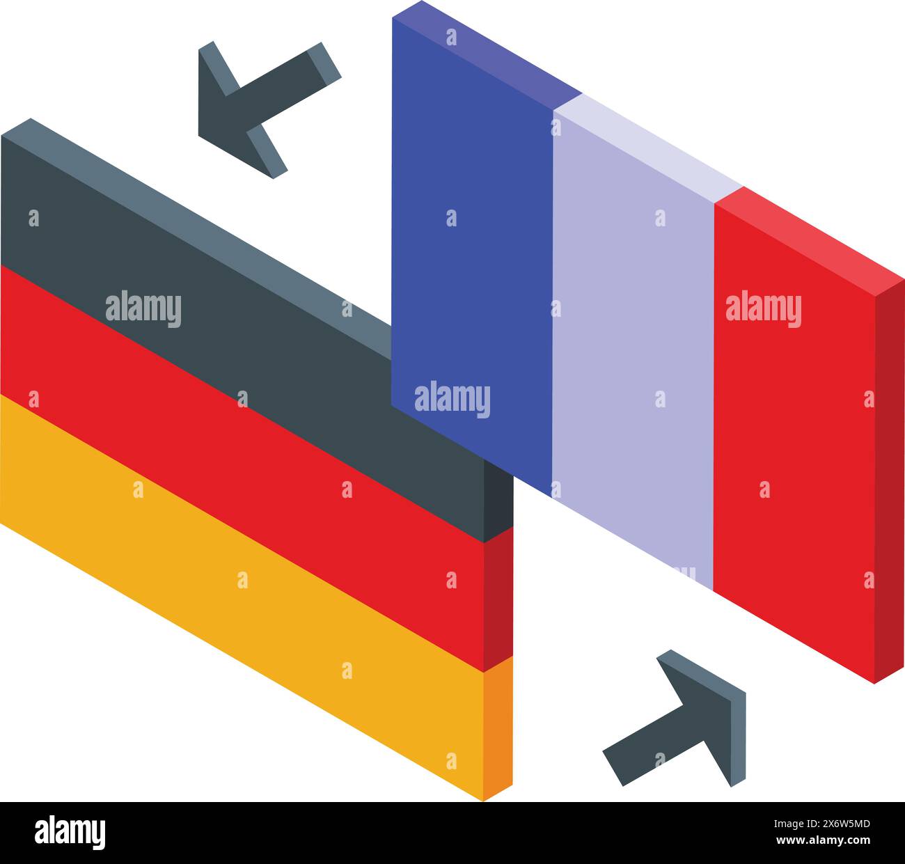 3d isometric illustration of the german and french flags with arrows ...