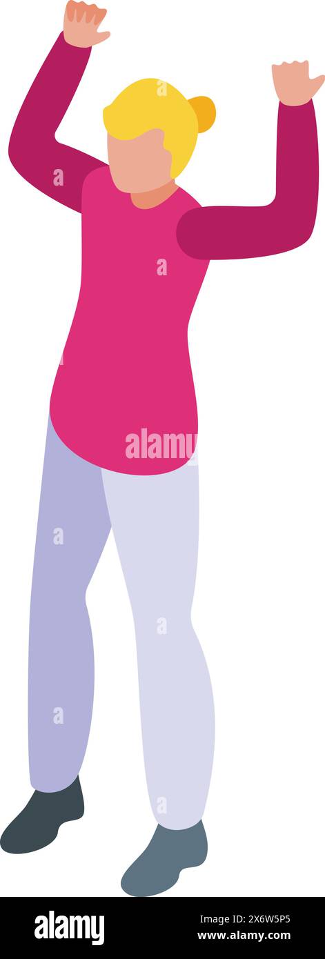 Isometric vector of a woman with raised hands in a celebratory pose ...