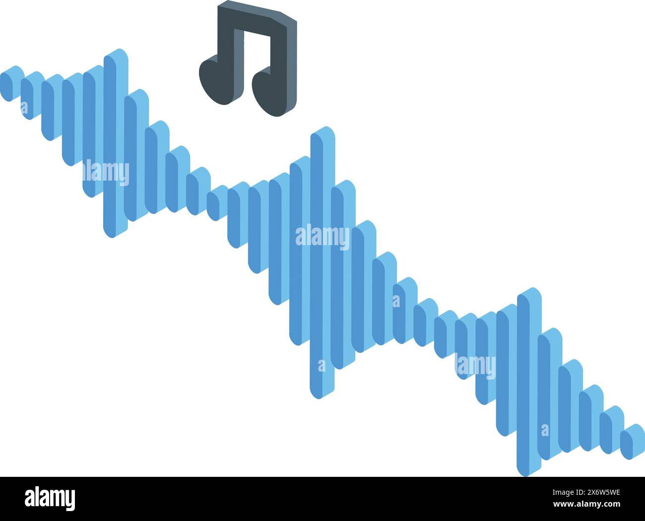 3d isometric illustration of a blue sound wave rhythm with a musical ...