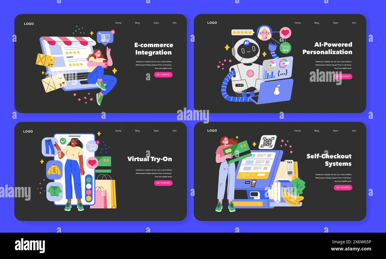 Retail Technology set. Integrating online shopping, personalizing with ...