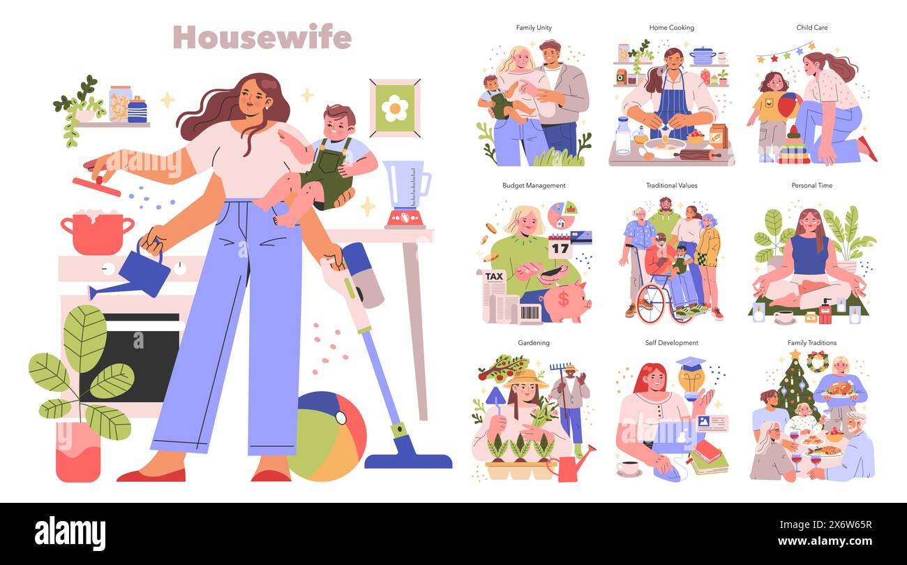 Housewife set. Daily activities and family roles of a homemaker ...