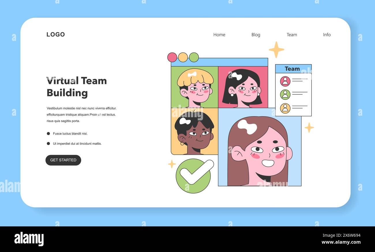 Diverse virtual team members in a colorful grid, with a checklist ...
