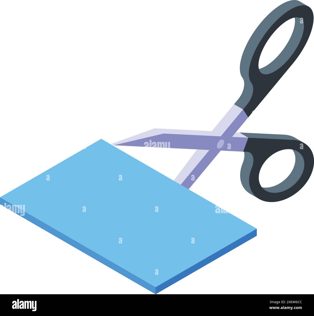 Graphic illustration of scissors cutting a piece of blue paper ...