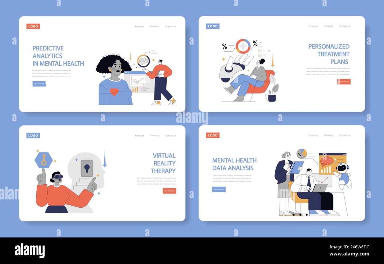 AI in Psychology set. Innovative approaches in mental health, featuring ...