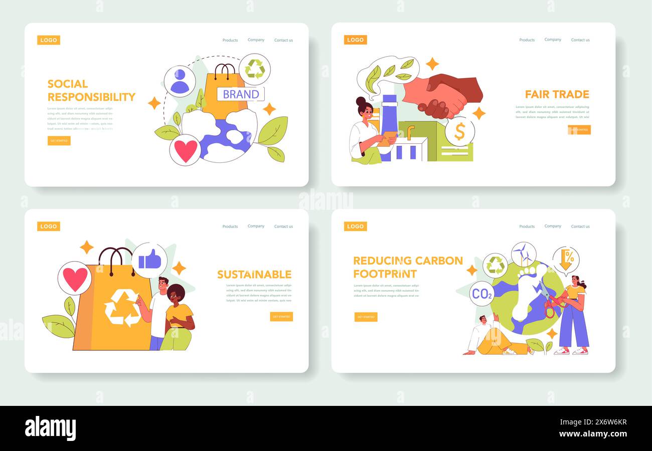 Social responsibility set. Brand values and ethical principles. Fair ...