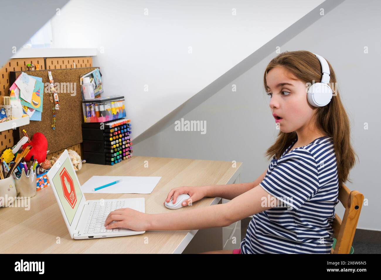 The dangers of the Internet for teenagers. Girl receives a warning on ...