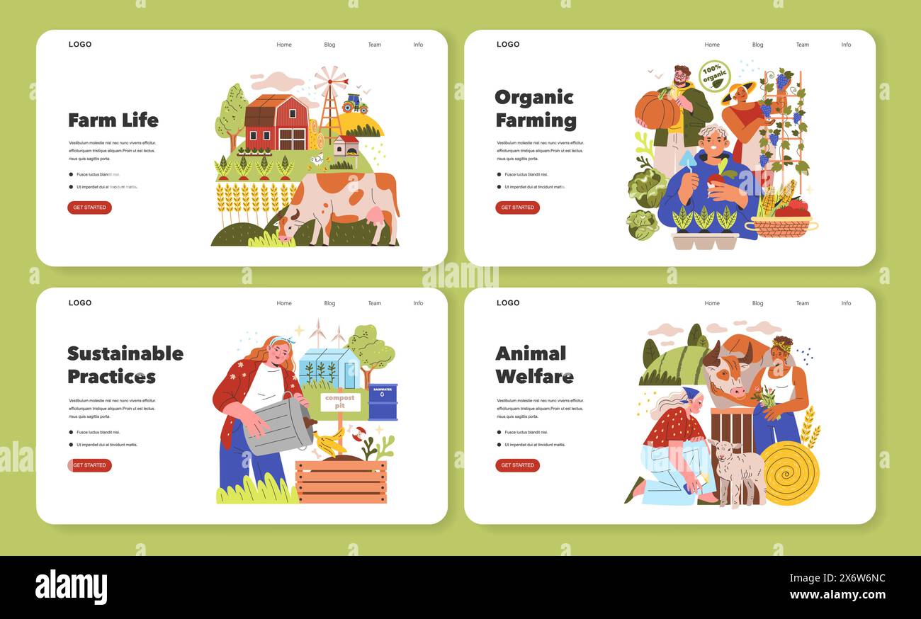 Agriculture set. Rural barn and livestock, organic produce farming, eco ...