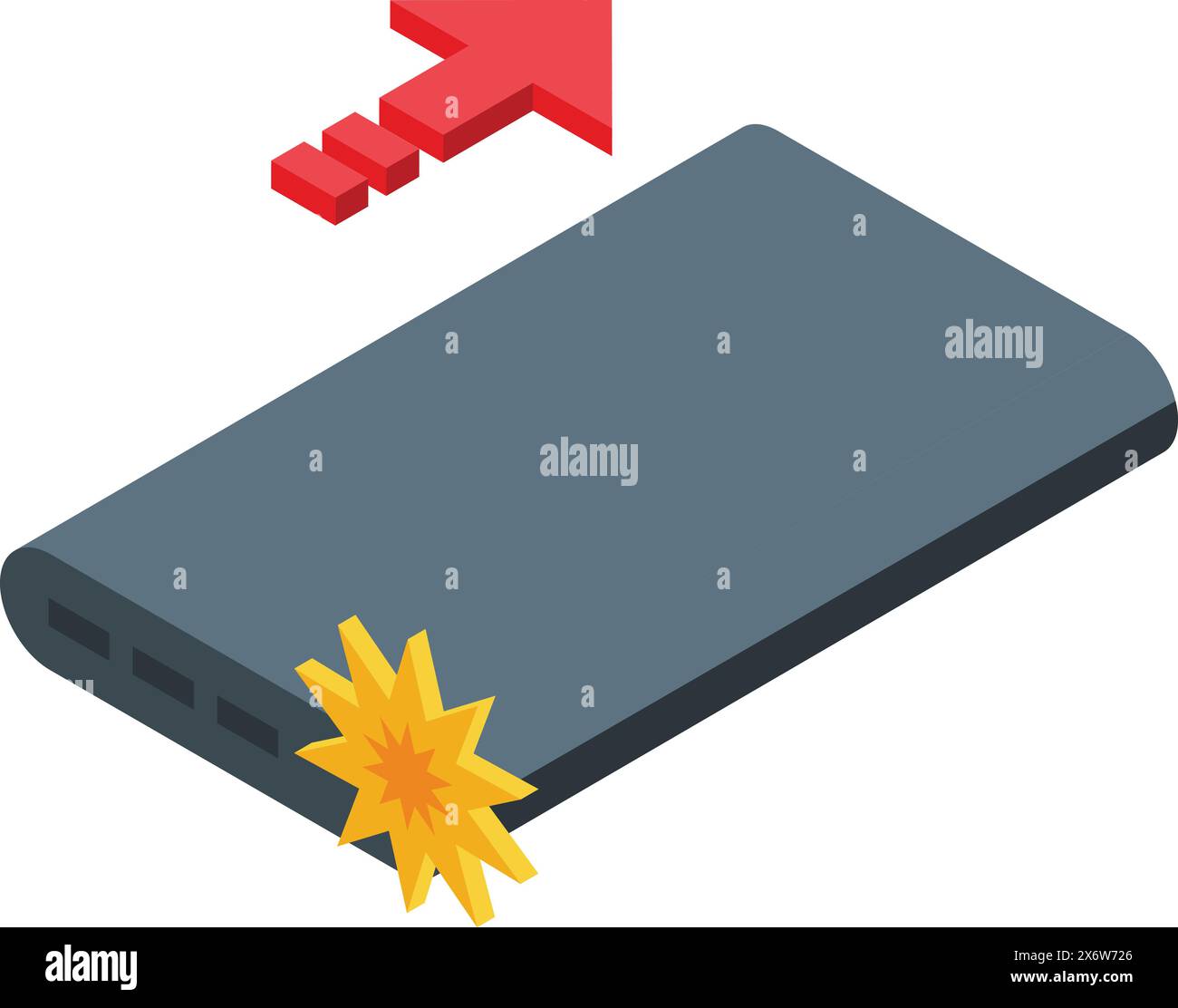 3d isometric illustration of a smartphone with a battery explosion and ...