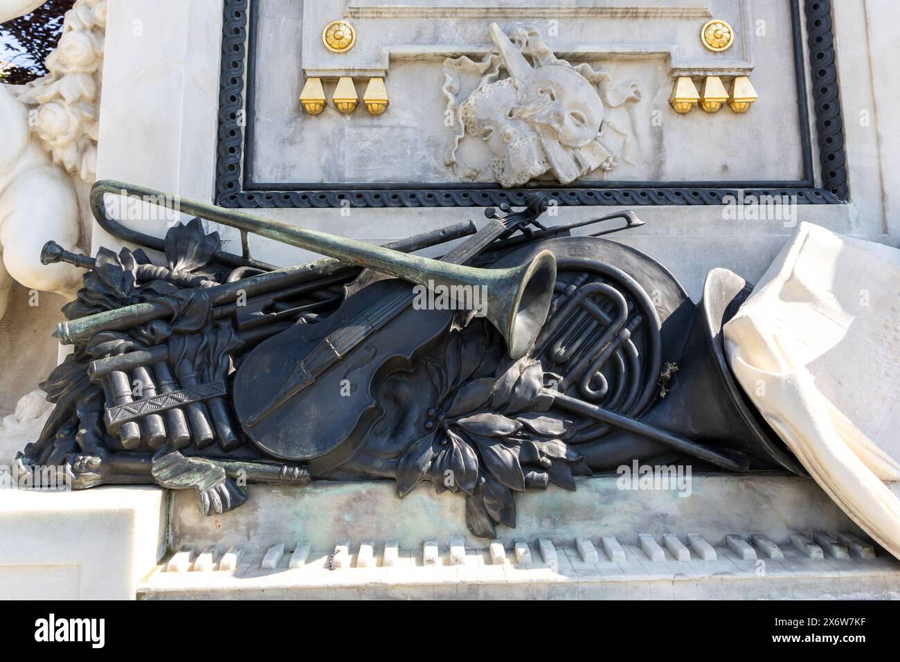 Detail of Mozart monument in Vienna, Austria. Marble piano keybed and ...