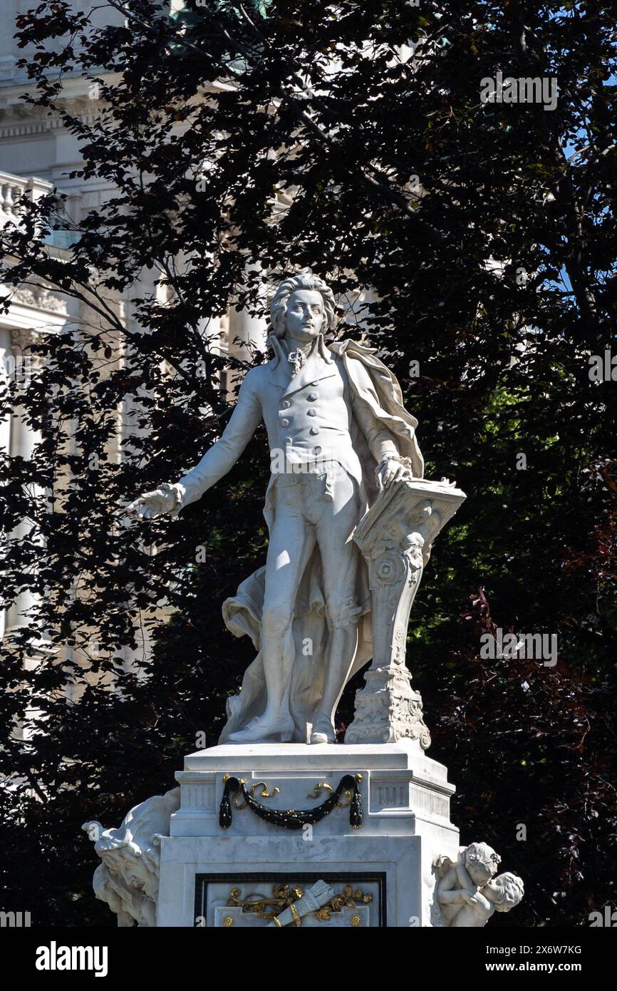 Mozart monument in Vienna, Austria. Marble statue of the composer Stock ...