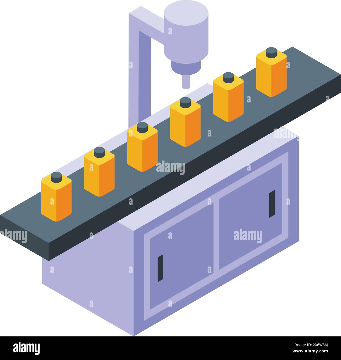 Vector illustration of an isometric assembly line with robotic arm and ...