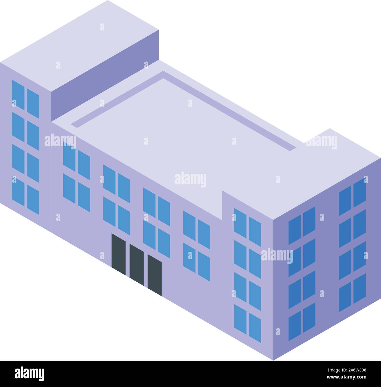 Detailed isometric office building illustration in blue color with ...