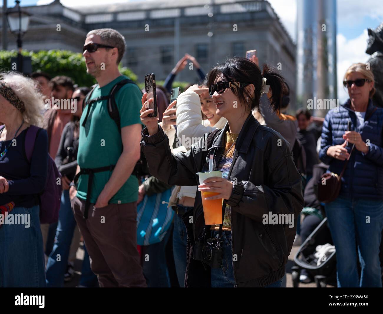 Dubliners gather around the Dublin Portal, a sculpture installed in ...