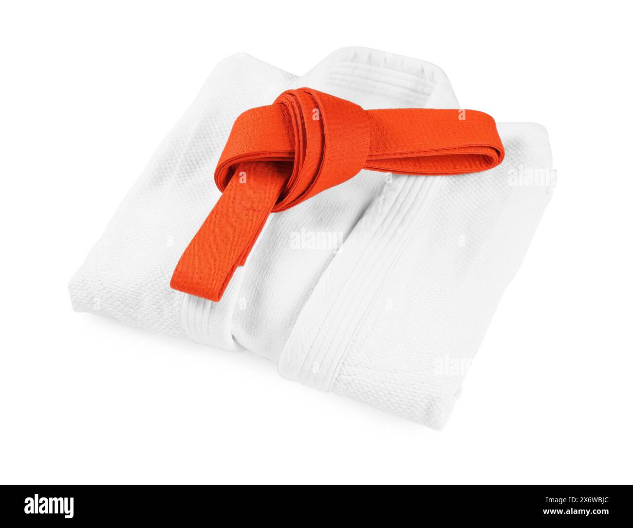 Orange karate belt and kimono isolated on white Stock Photo - Alamy