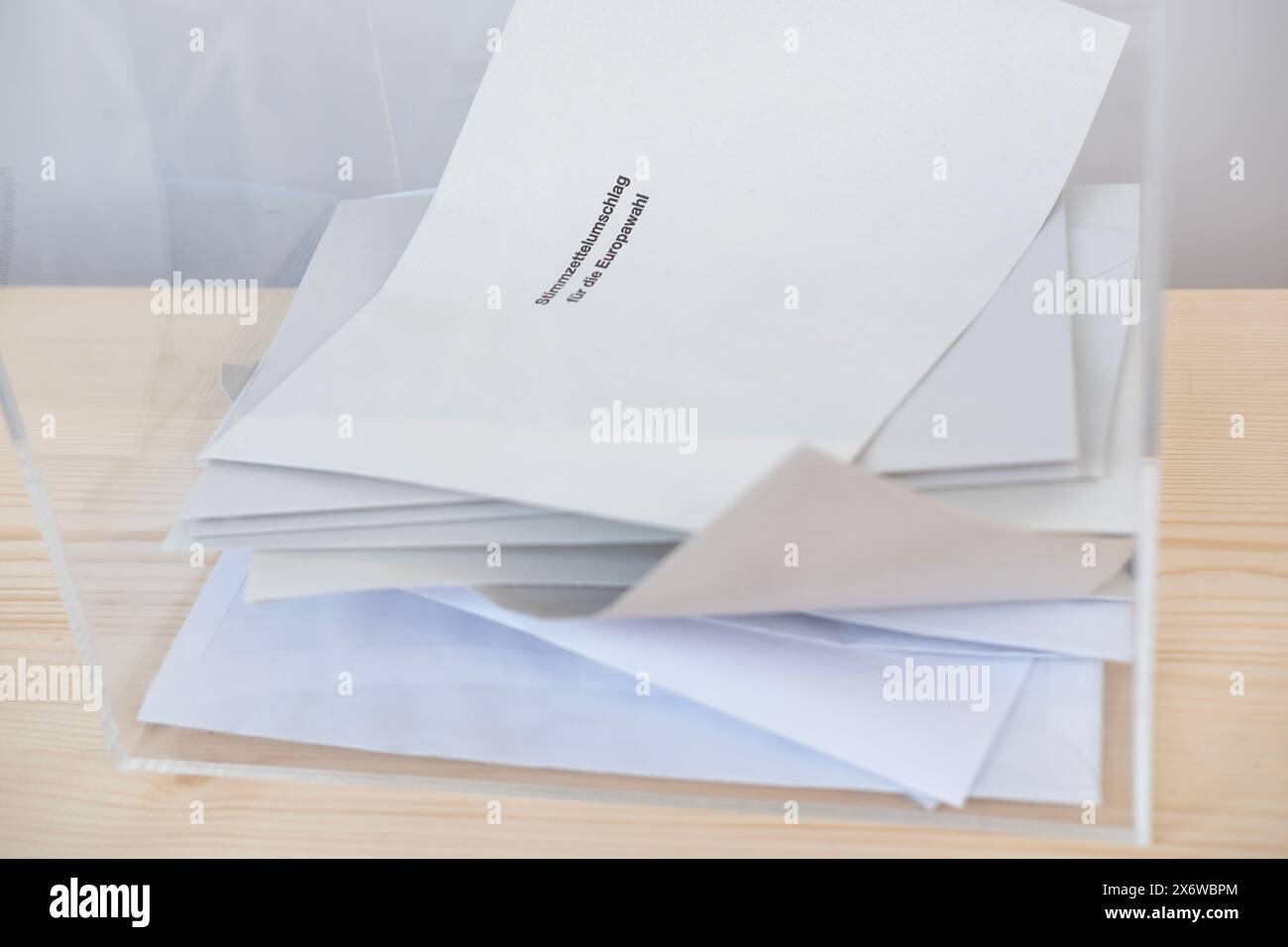 European election ballot paper in transparent ballot box, German list ...