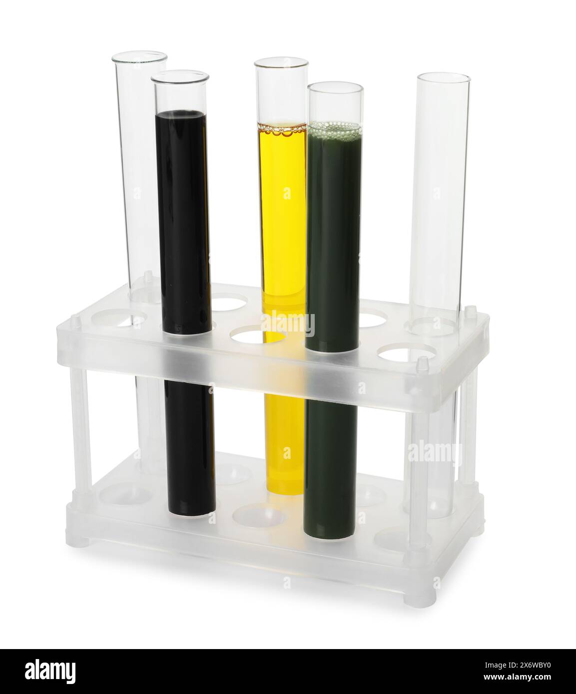 Test tubes with different types of crude oil isolated on white Stock ...
