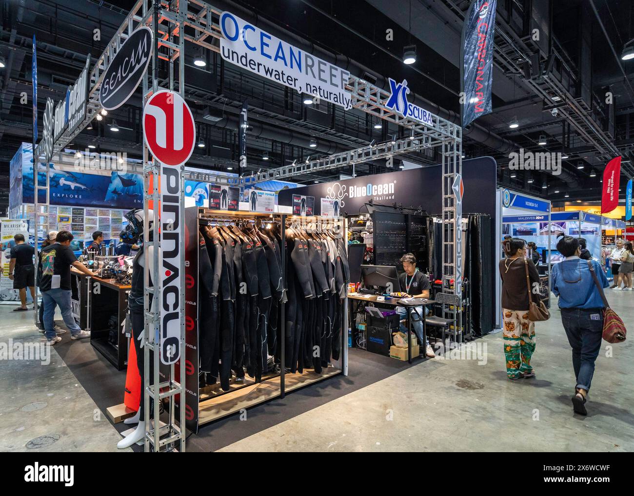 The booth of Blue Ocean Thailand, with various diving equipment, at the ...