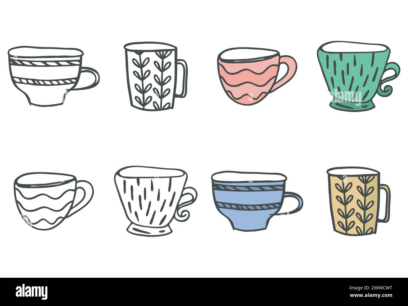 Cup symbol Clip art Set. Doodle icon, hand drawn decorative stroke line ...