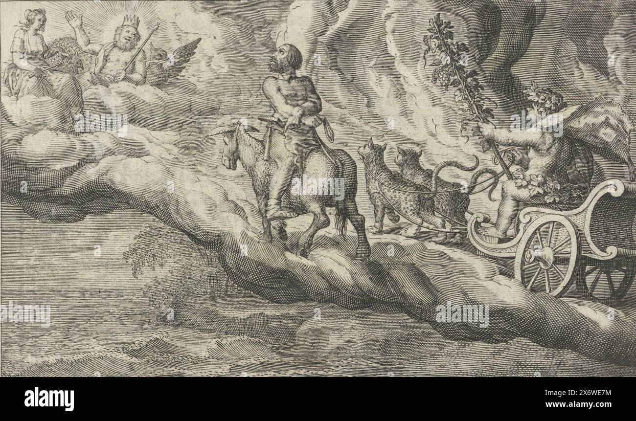 Return of Vulcan with Bacchus, Bacchus in his chariot drawn by leopards ...