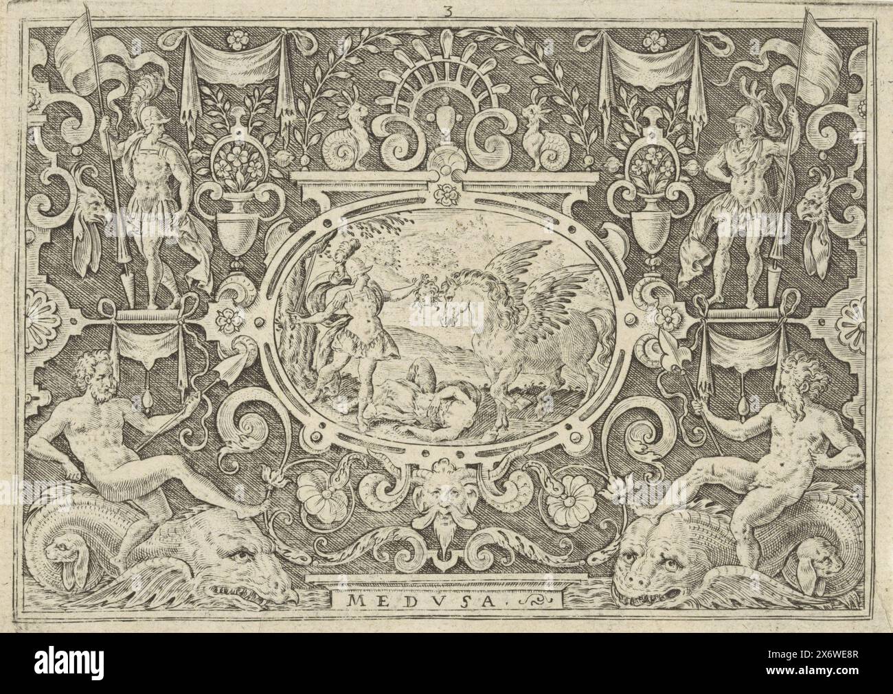Cartouche: Perseus with the head of Medusa, Oval cartouches with scenes ...