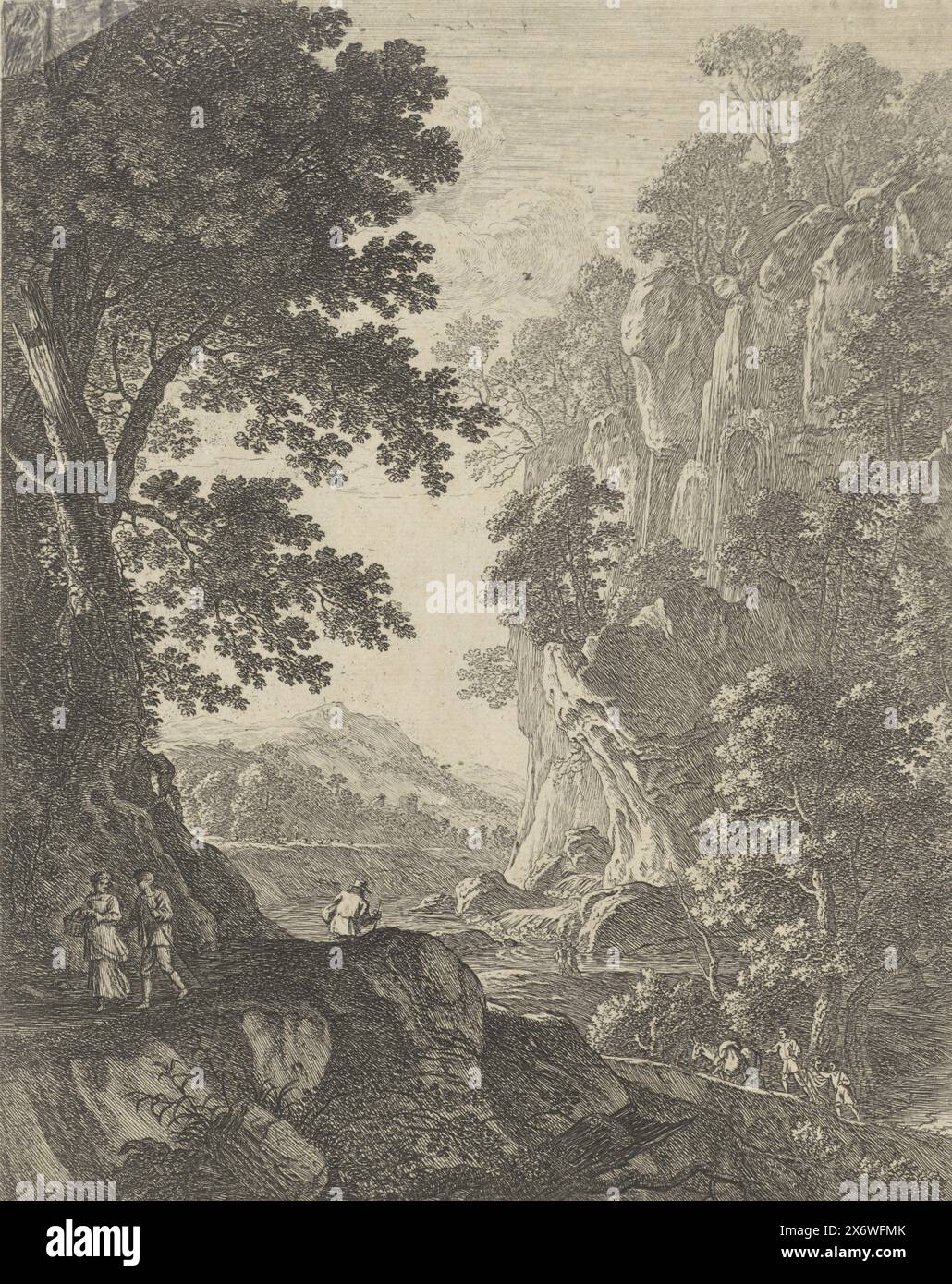 Mountain landscape with waterfall, Landscapes (series title), Mountain ...