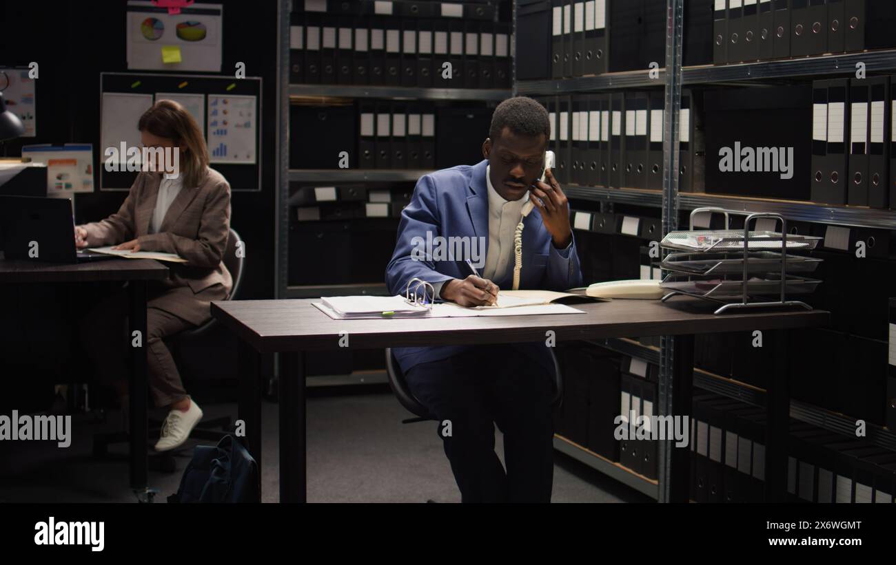 African american police officer conducts private investigation ...