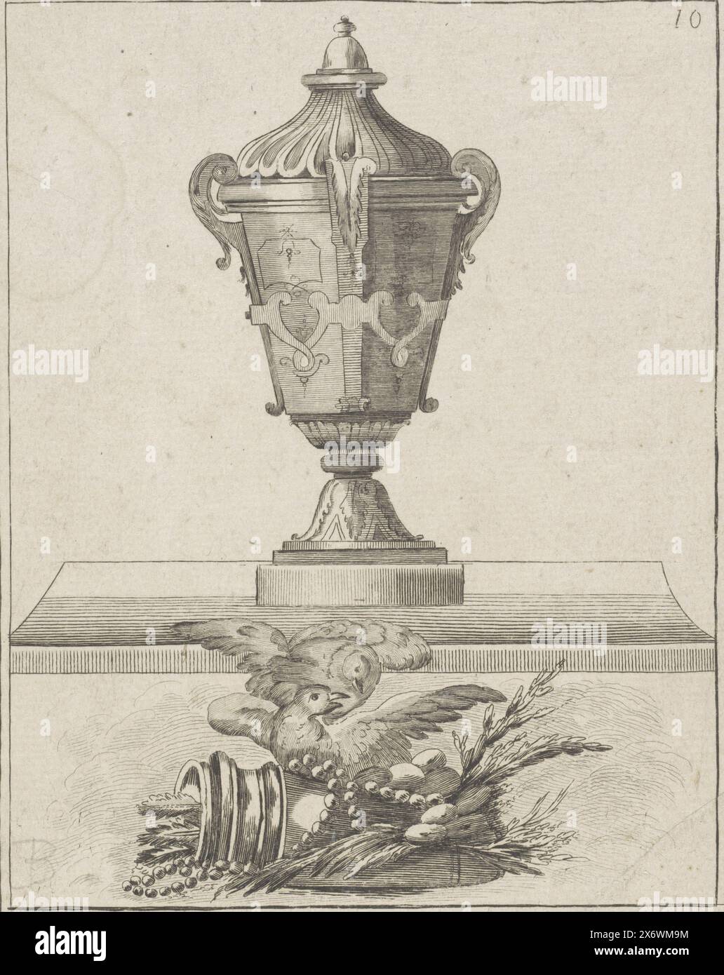 Garden vase and two pigeons, A garden vase with two pigeons underneath ...