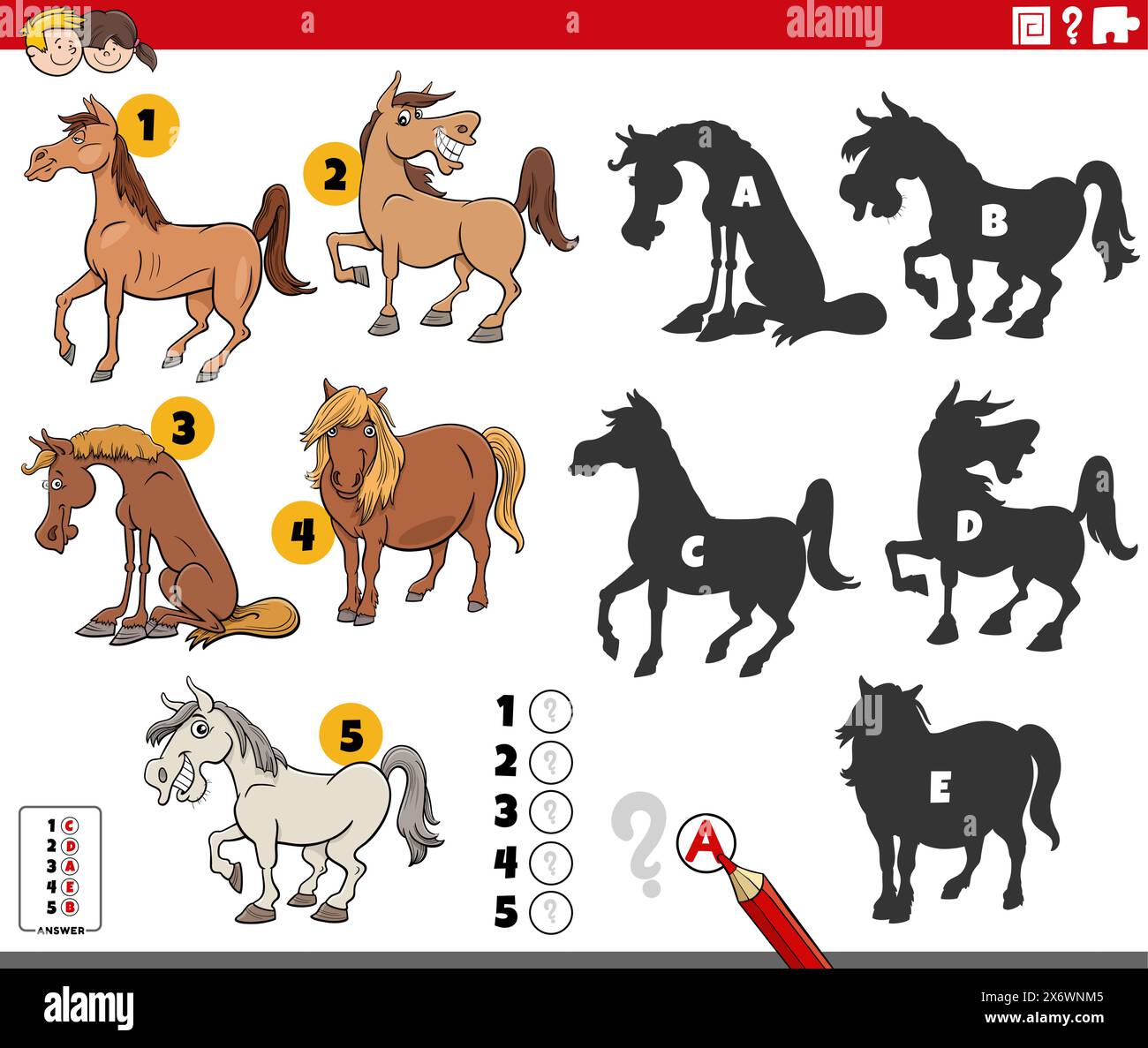 Cartoon illustration of finding the right shadows to the pictures ...