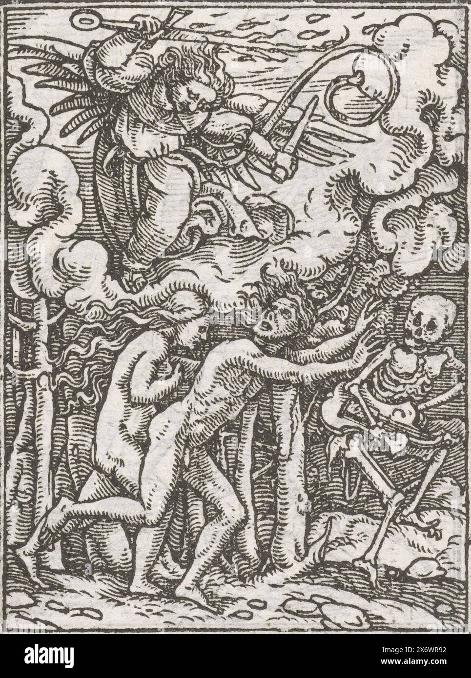 Expulsion from Paradise, Adam and Eve are expelled from Paradise after their sins. Above them ...