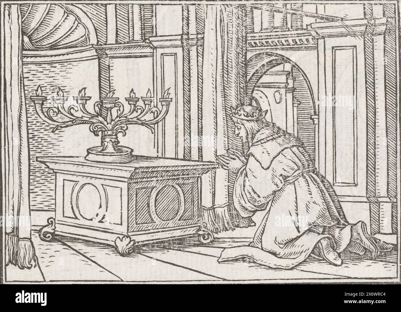 Solomon prays for wisdom, Solomon kneels in prayer before the ark of ...