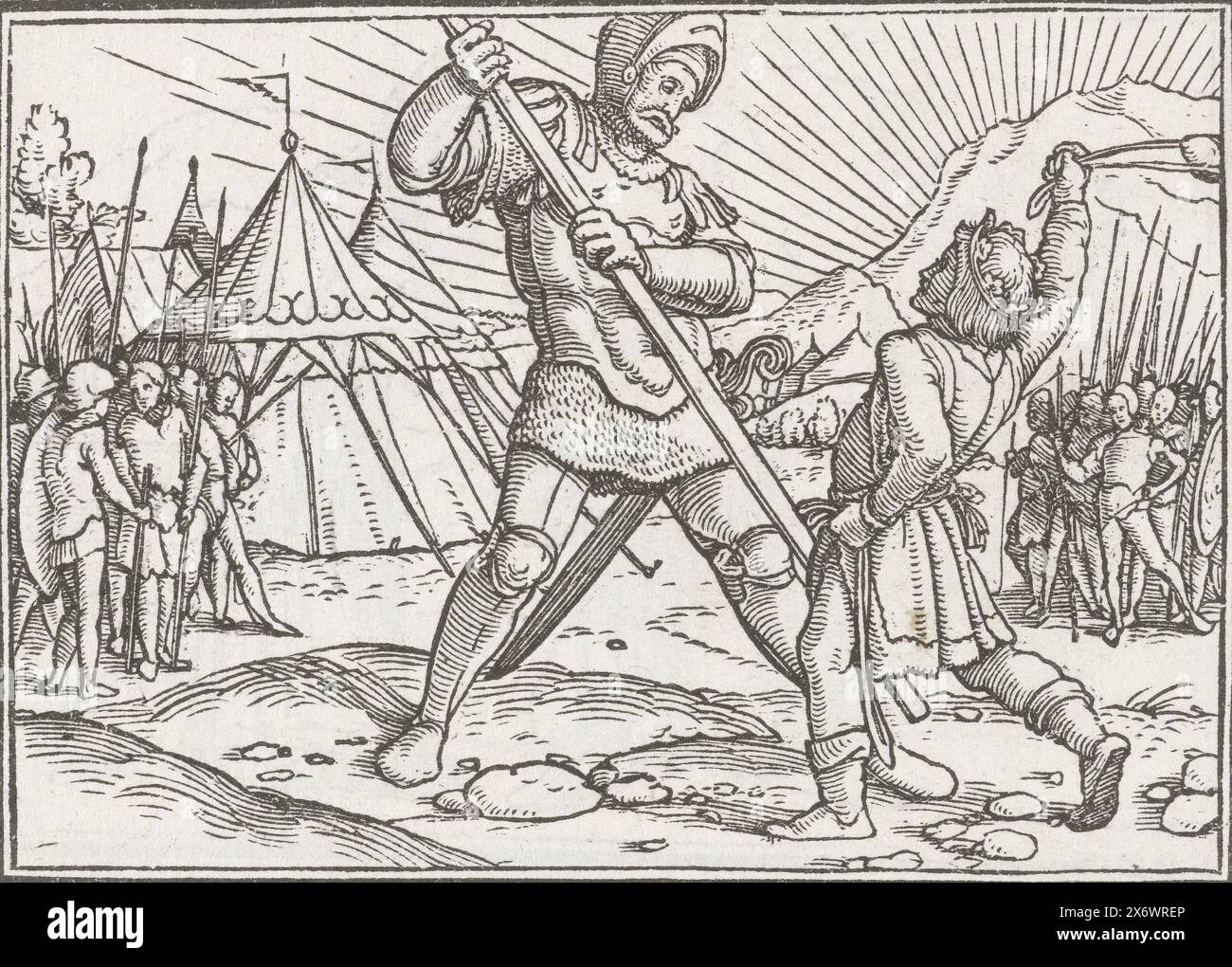 David defeats Goliath, The young David, with a crown on his head ...