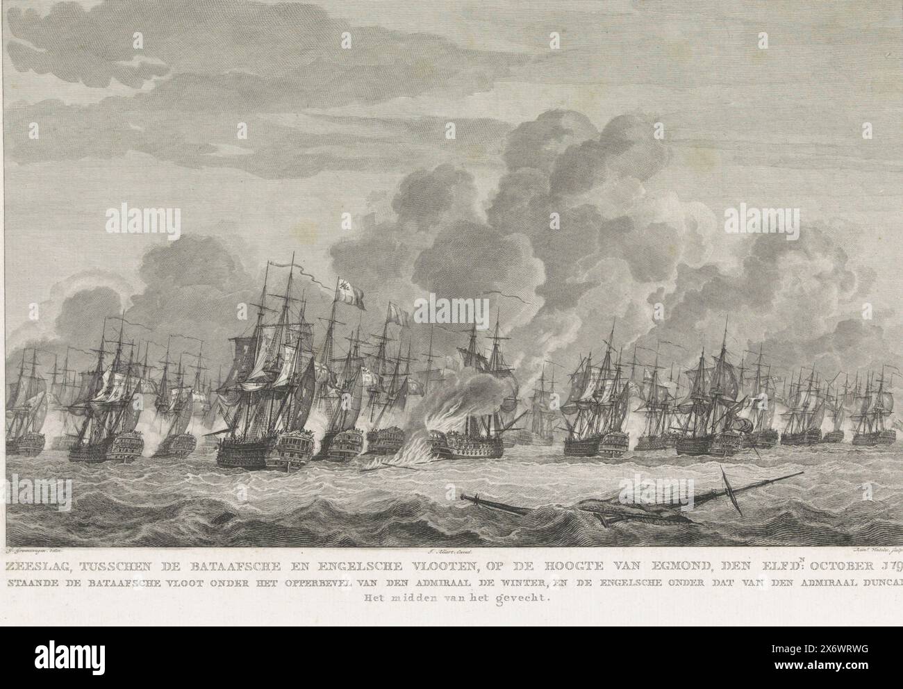 Naval battle at Kamperduin (middle), 1797, Naval battle, between the ...