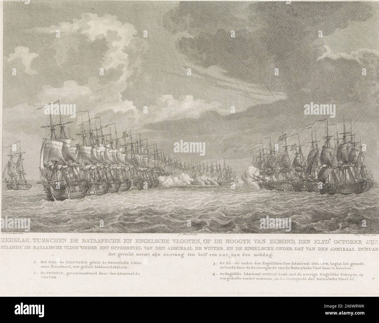Naval battle at Kamperduin (beginning), 1797, Naval battle, between the ...