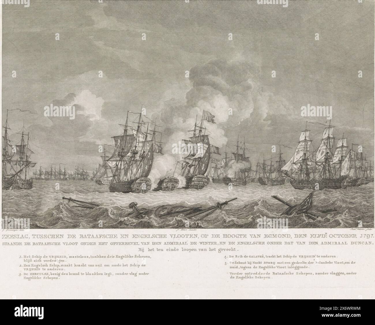 Sea battle at Kamperduin (end), 1797, Sea battle, between the Batavian ...