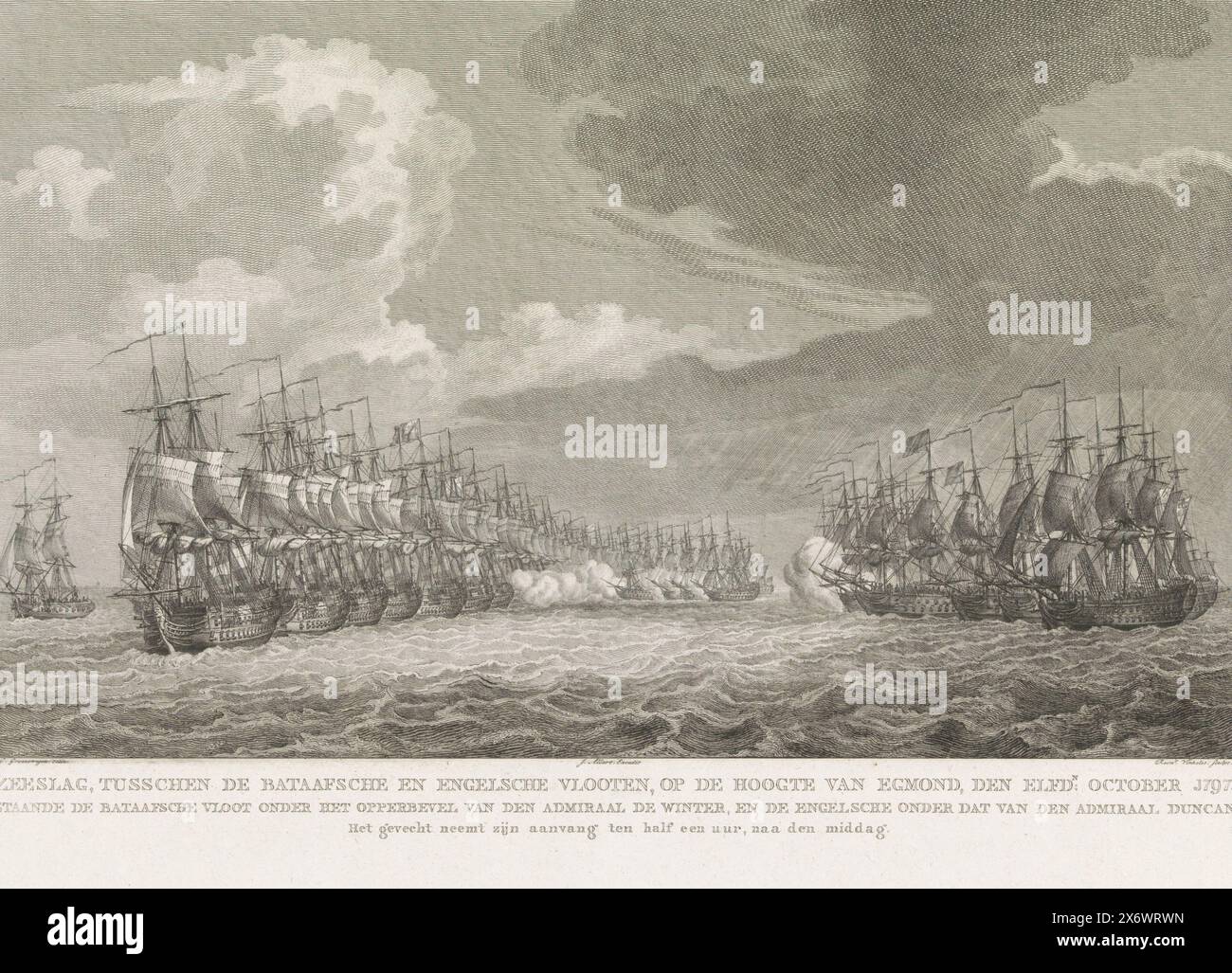 Naval battle at Kamperduin (beginning), 1797, Naval battle, between the ...